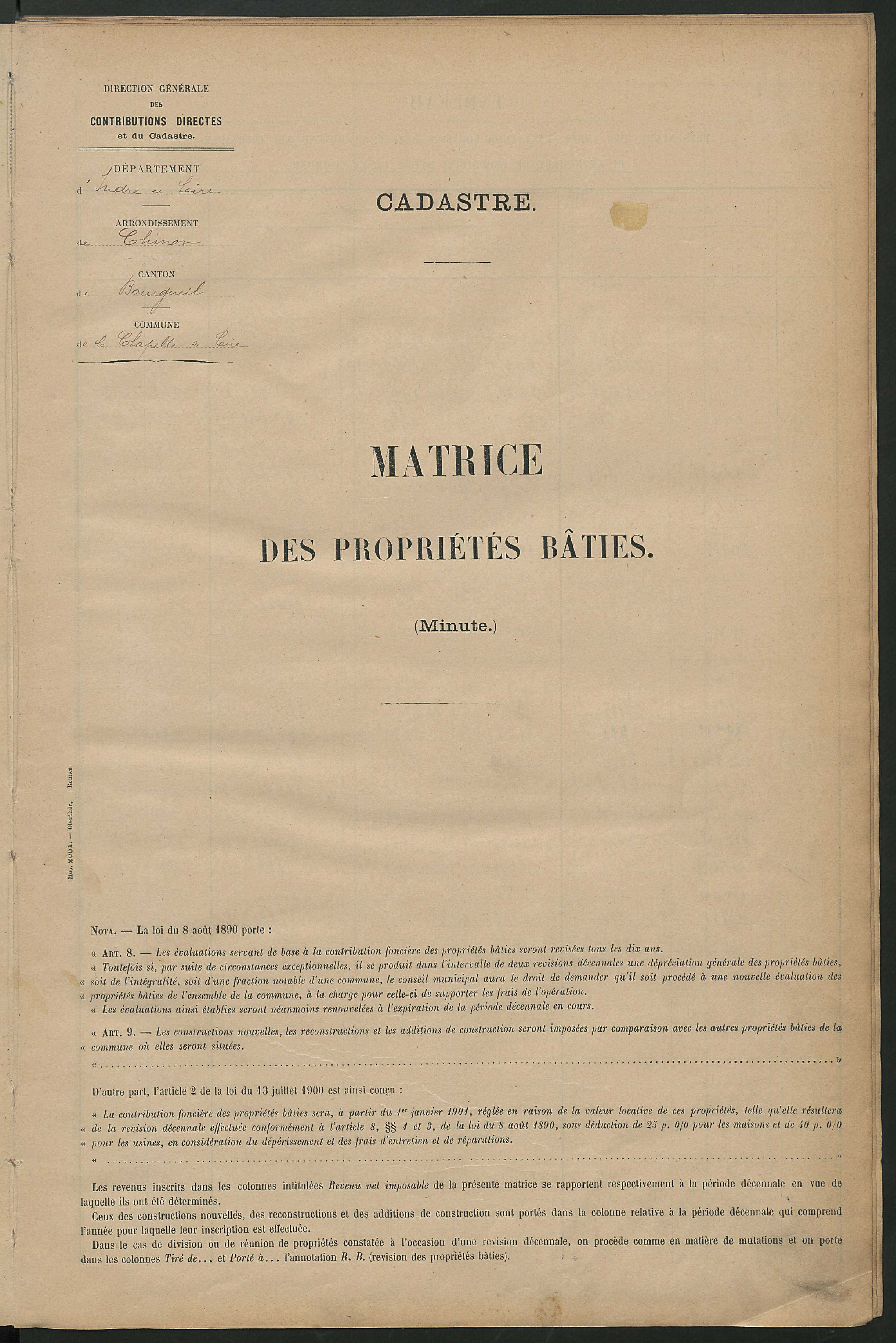 Cadastre napoléonien de La Chapelle-sur-Loire (Indre et Loire) — plans ...